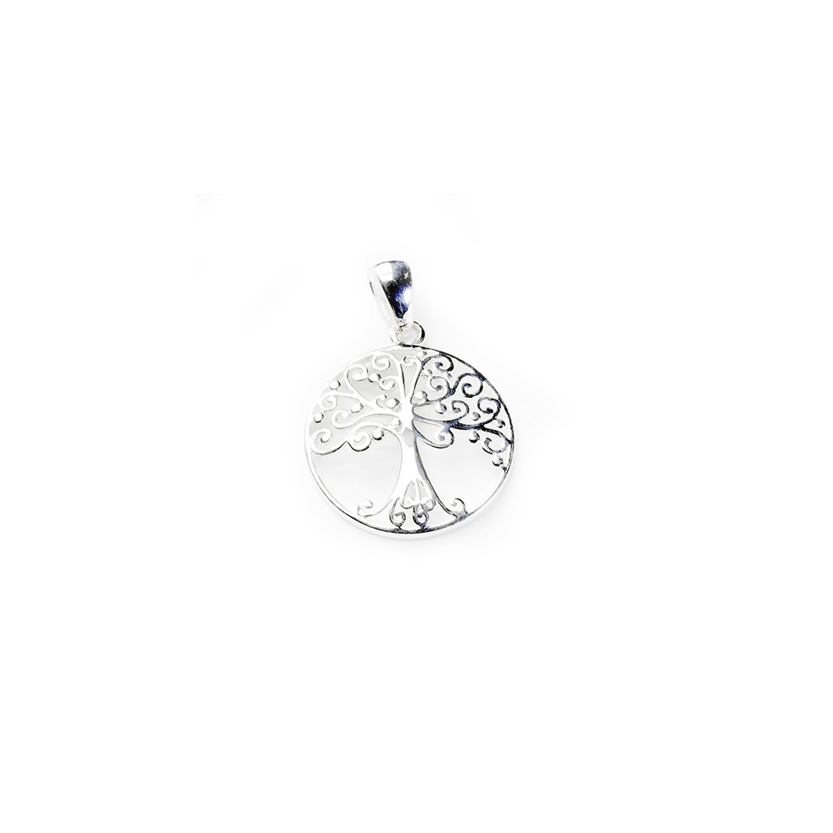 Medium Round Oak Tree Pendant – Silver Silk & Beads